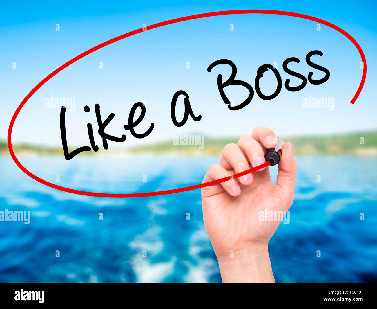 Man Hand writing Like a Boss with black marker on visual screen Stock ...