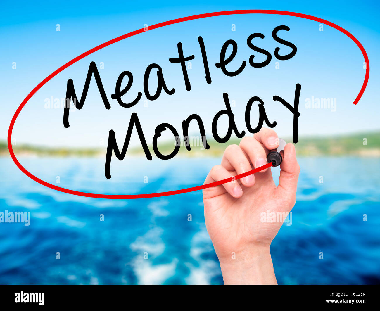 Man Hand writing Meatless Monday with black marker on visual screen ...