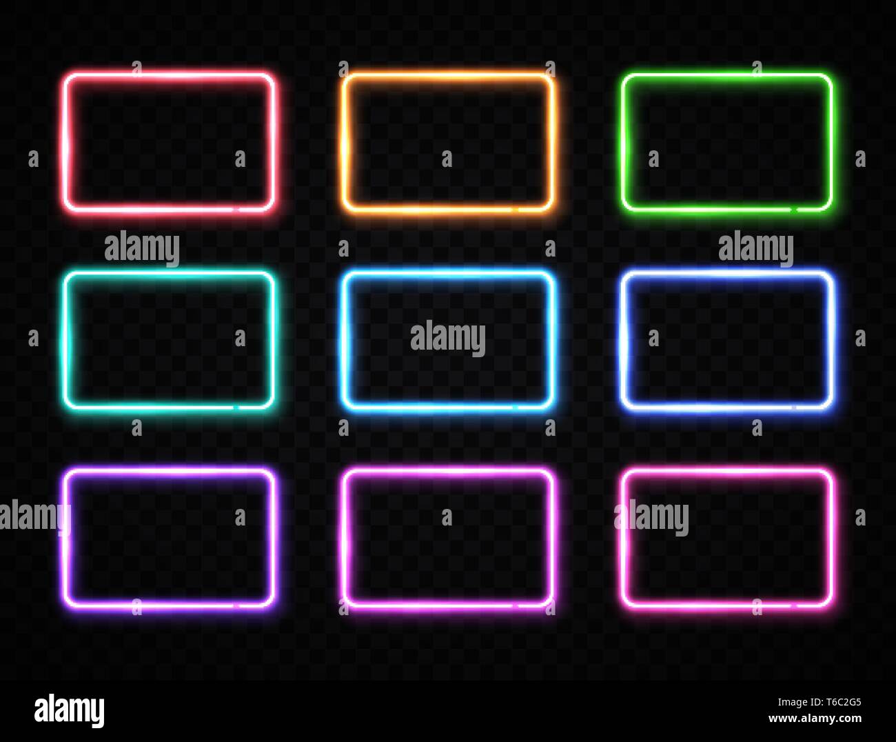 Colorful neon square signs set. Glowing rectangles Stock Vector Image ...