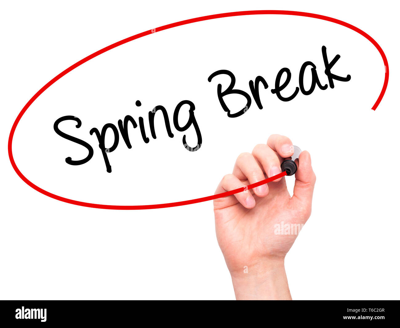 Man Hand writing Spring Break No with black marker on visual screen ...