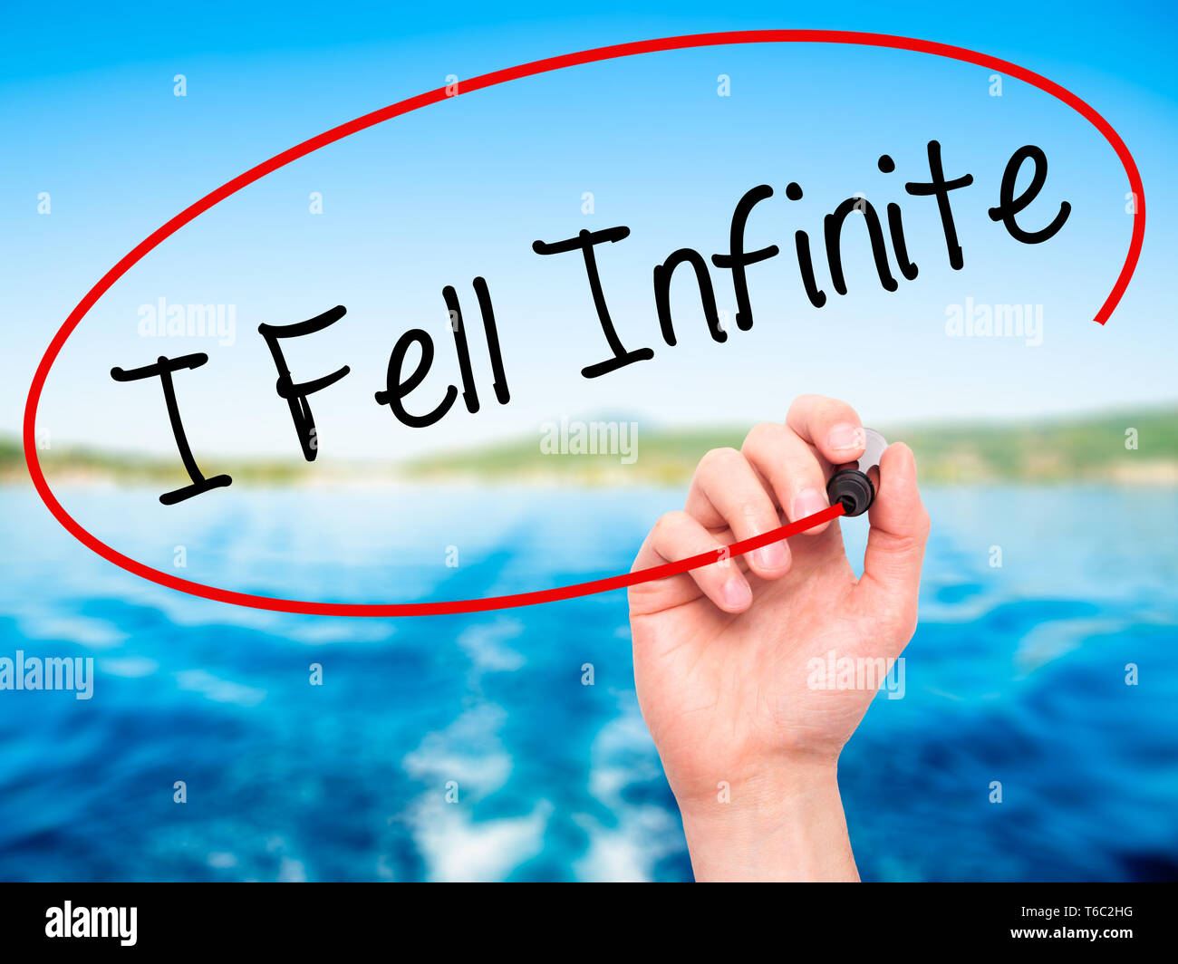 Man Hand writing I Fell Infinite with black marker on visual screen ...