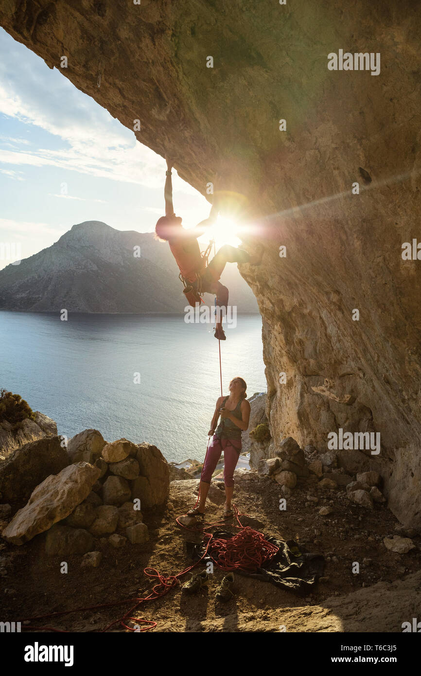 Rock climber and belayer hi-res stock photography and images - Alamy