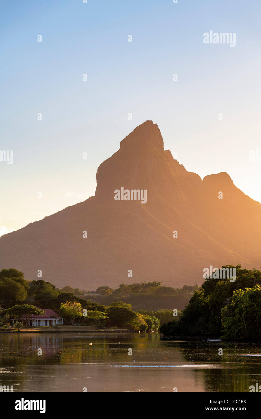 Sunrise at Tamarin bay with Rempart mountain in the background. Tamarin ...