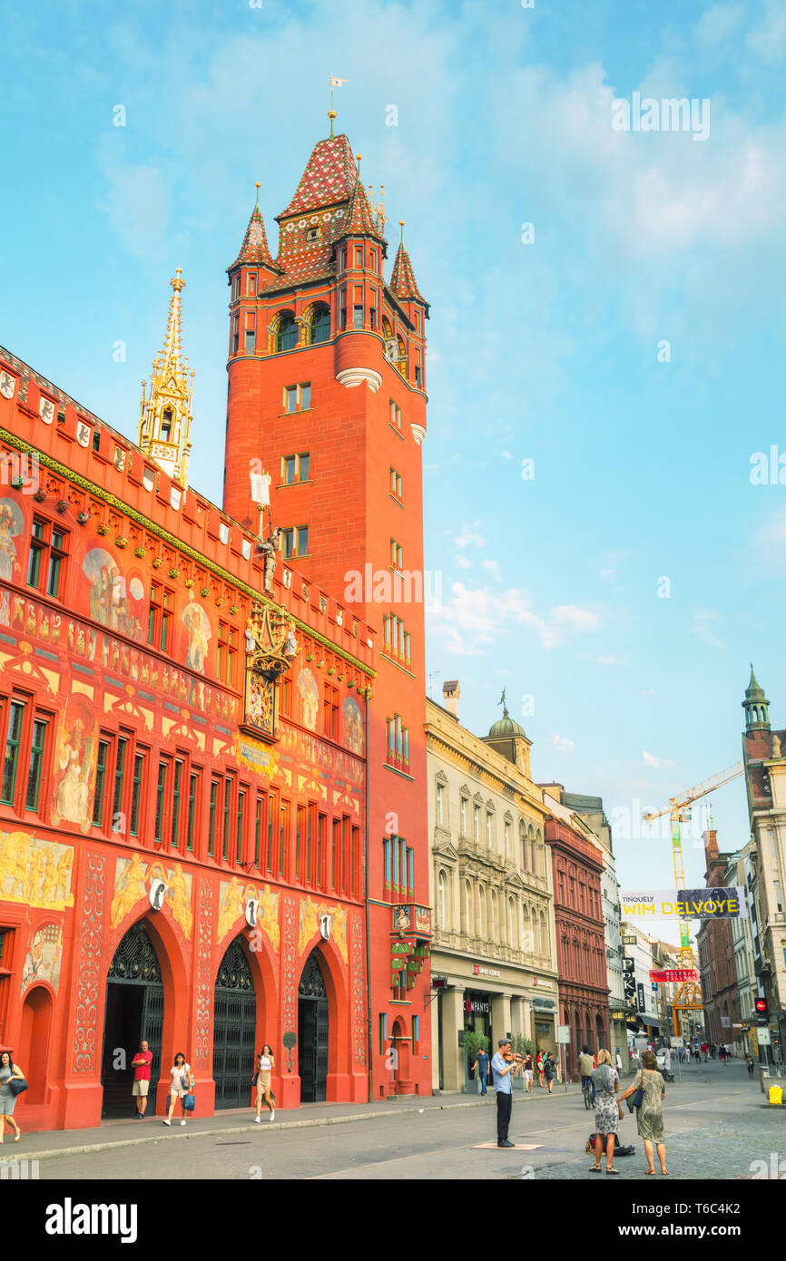 Marktplatz with the Rathaus in Basel Stock Photo - Alamy