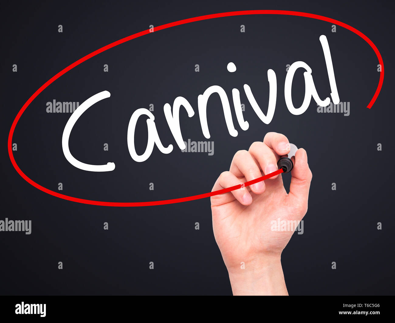 Man Hand writing Carnival with black marker on visual screen Stock ...