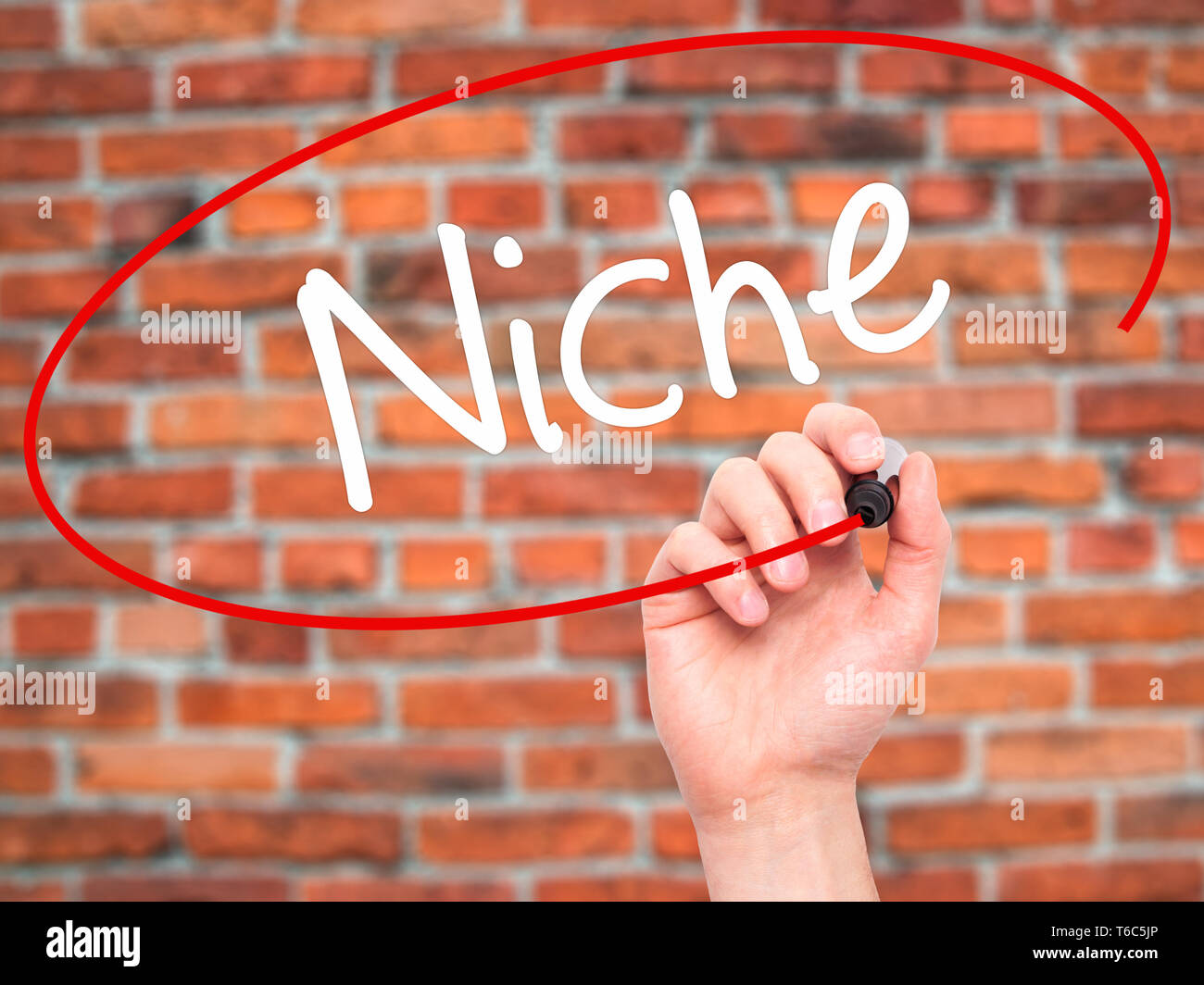 Man Hand writing Niche with black marker on visual screen Stock Photo ...
