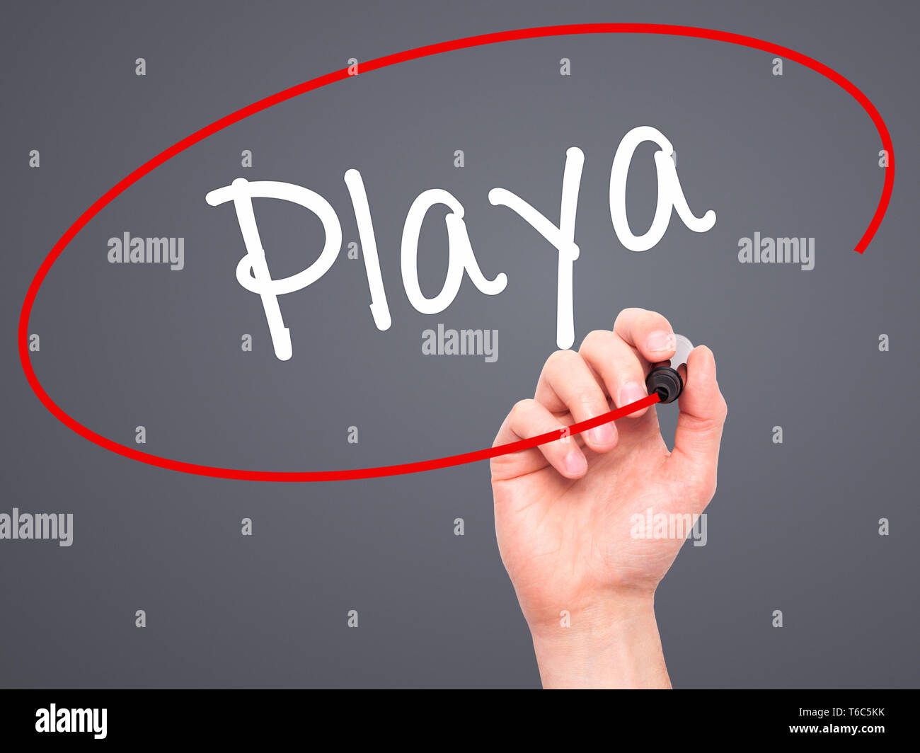 Man Hand writing Playa (Beach in Spanish) with black marker on visual ...