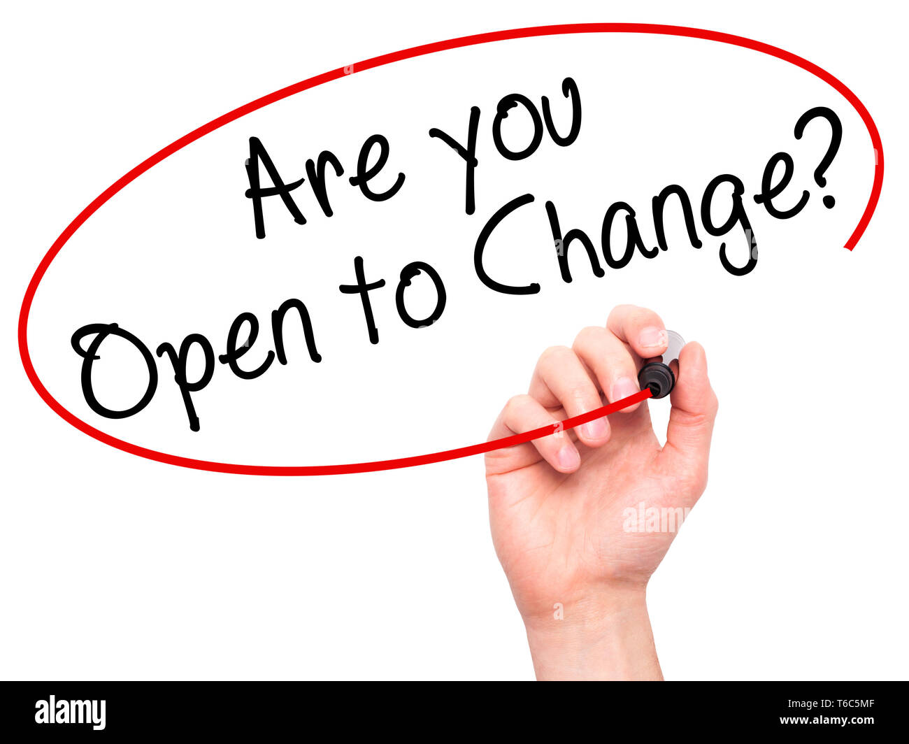 Man Hand writing Are you Open to Change? with black marker on visual ...