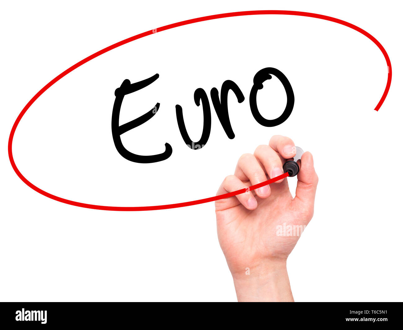 Man Hand writing Euro with black marker on visual screen Stock Photo ...