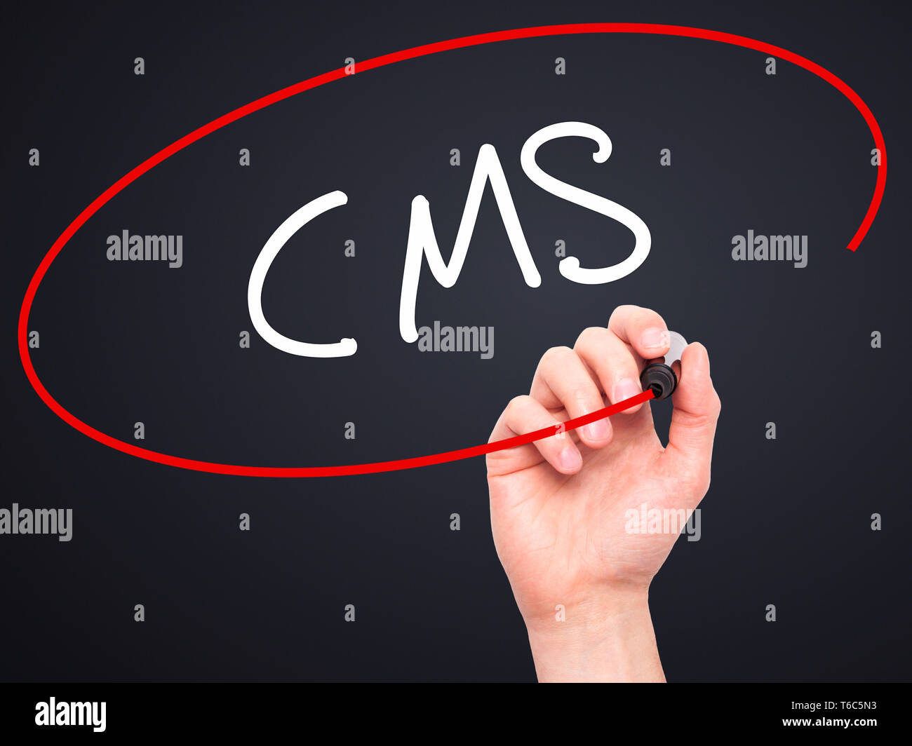 Man Hand writing CMS (Custom Management System) with black marker on ...