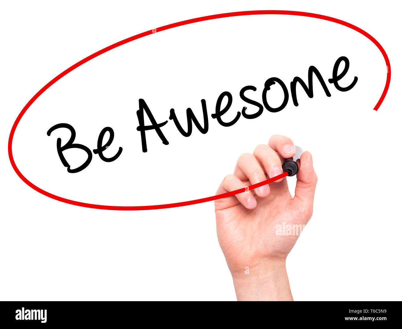 Man Hand writing Be Awesome with black marker on visual screen Stock ...