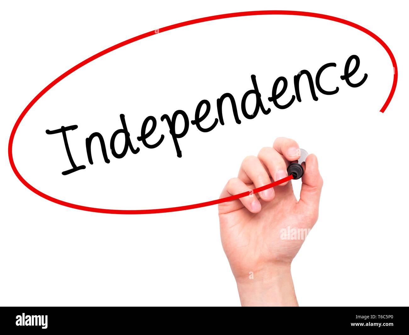Man Hand writing Independence with black marker on visual screen Stock ...