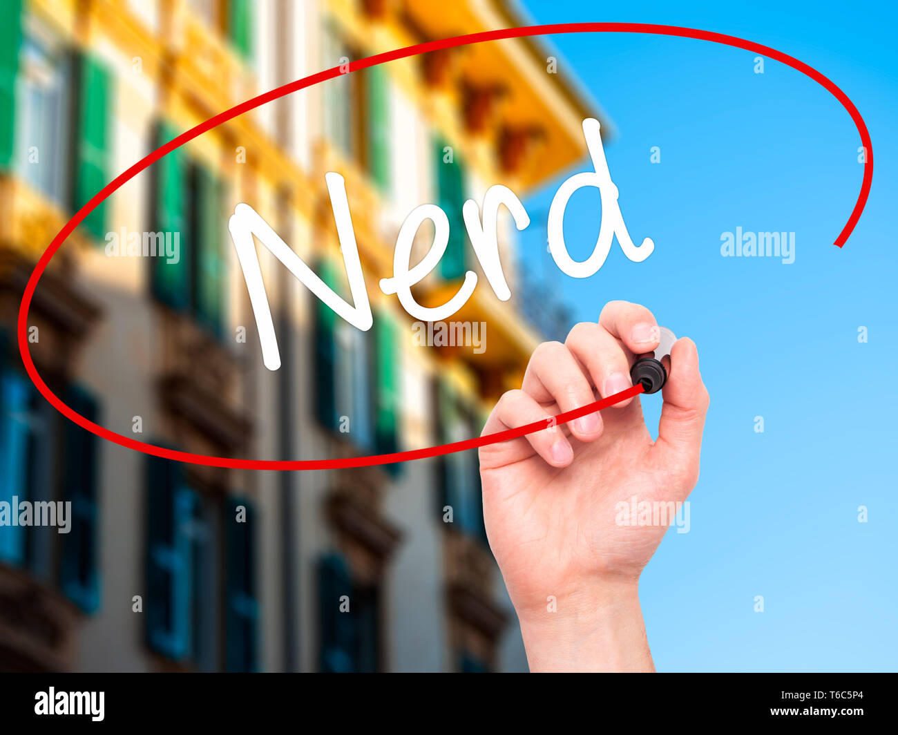 Man Hand writing Nerd with black marker on visual screen Stock Photo ...