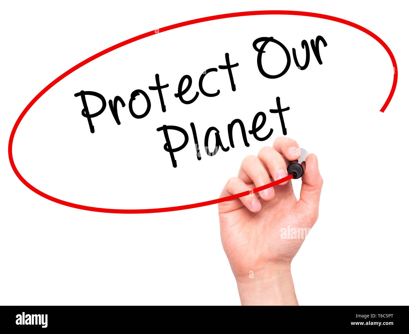 Man Hand writing Protect Our Planet with black marker on visual screen ...