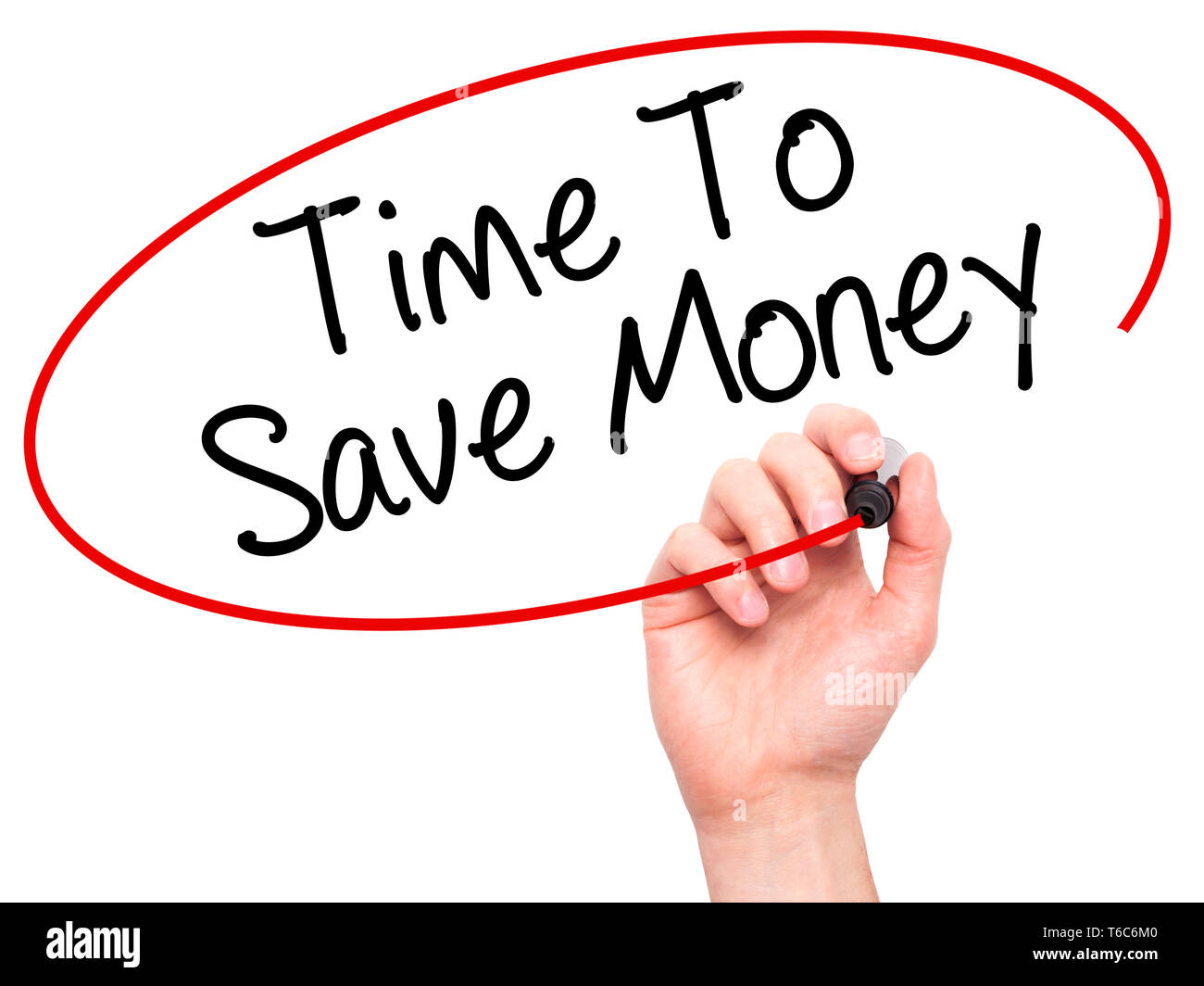 Man Hand writing Time To Save Money with black marker on visual screen ...