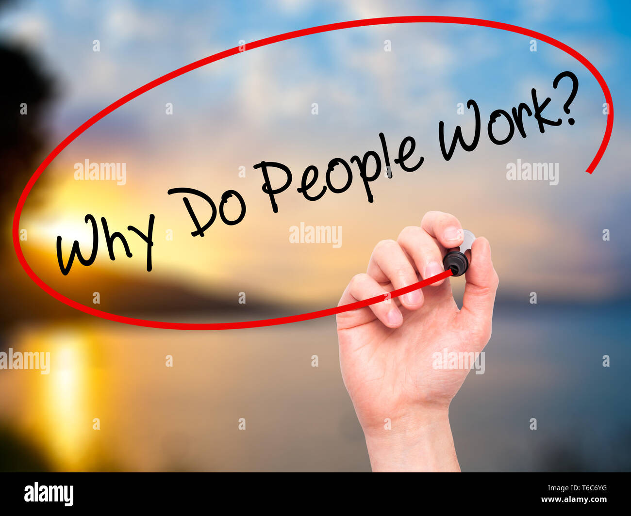 Man Hand writing Why Do People Work? with black marker on visual screen ...