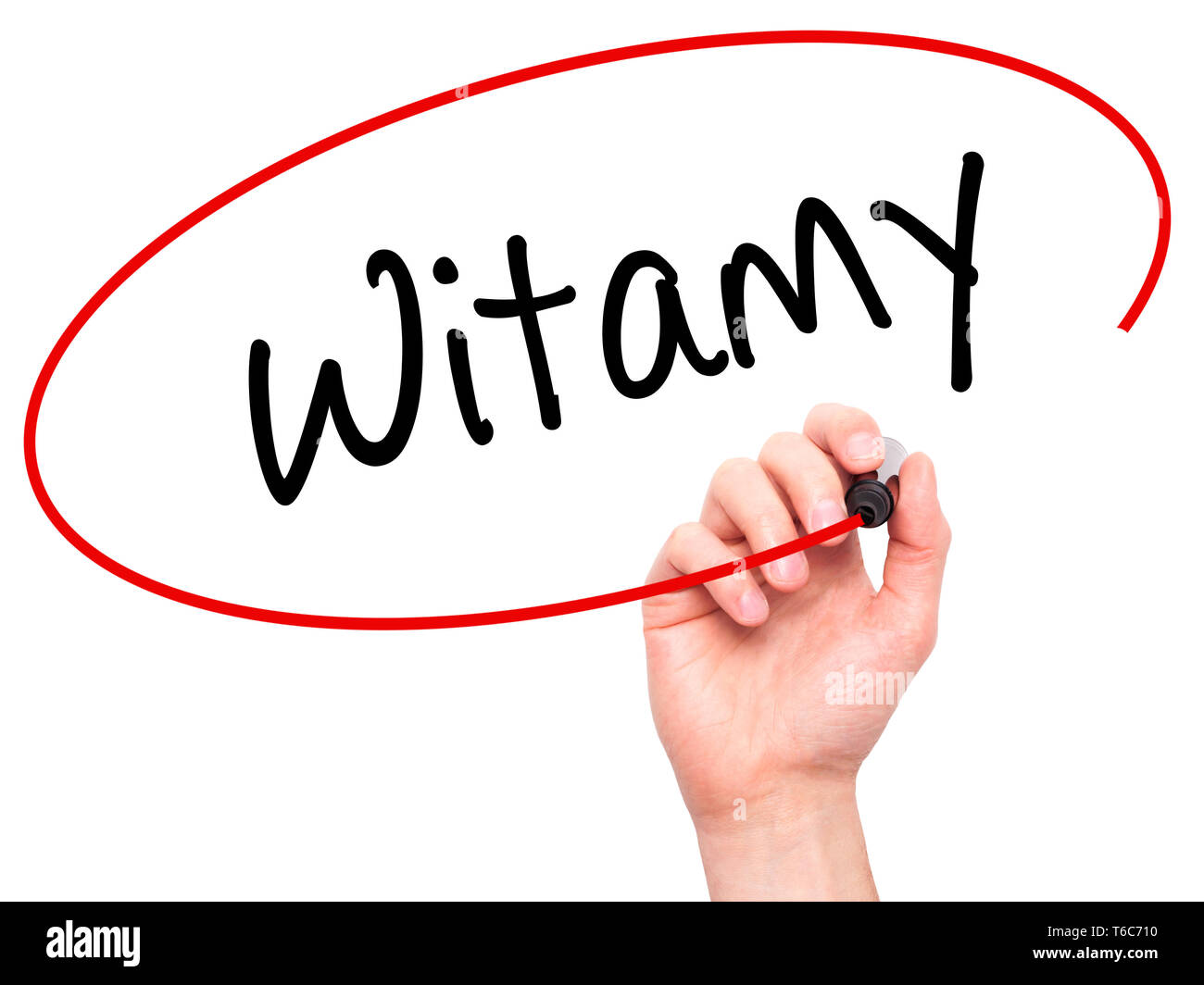 Man Hand writing Witamy (Welcome in Polish) with black marker on visual ...