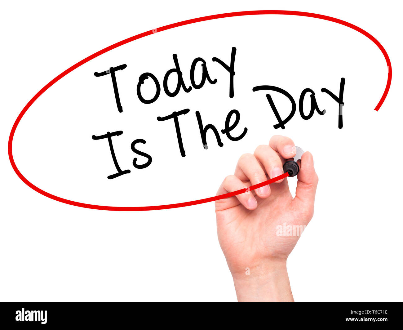 Man Hand writing Today Is The Day with black marker on visual screen ...