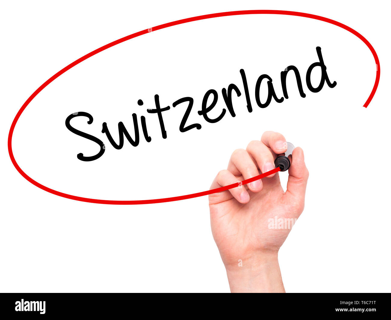 Man Hand writing Switzerland with black marker on visual screen Stock ...