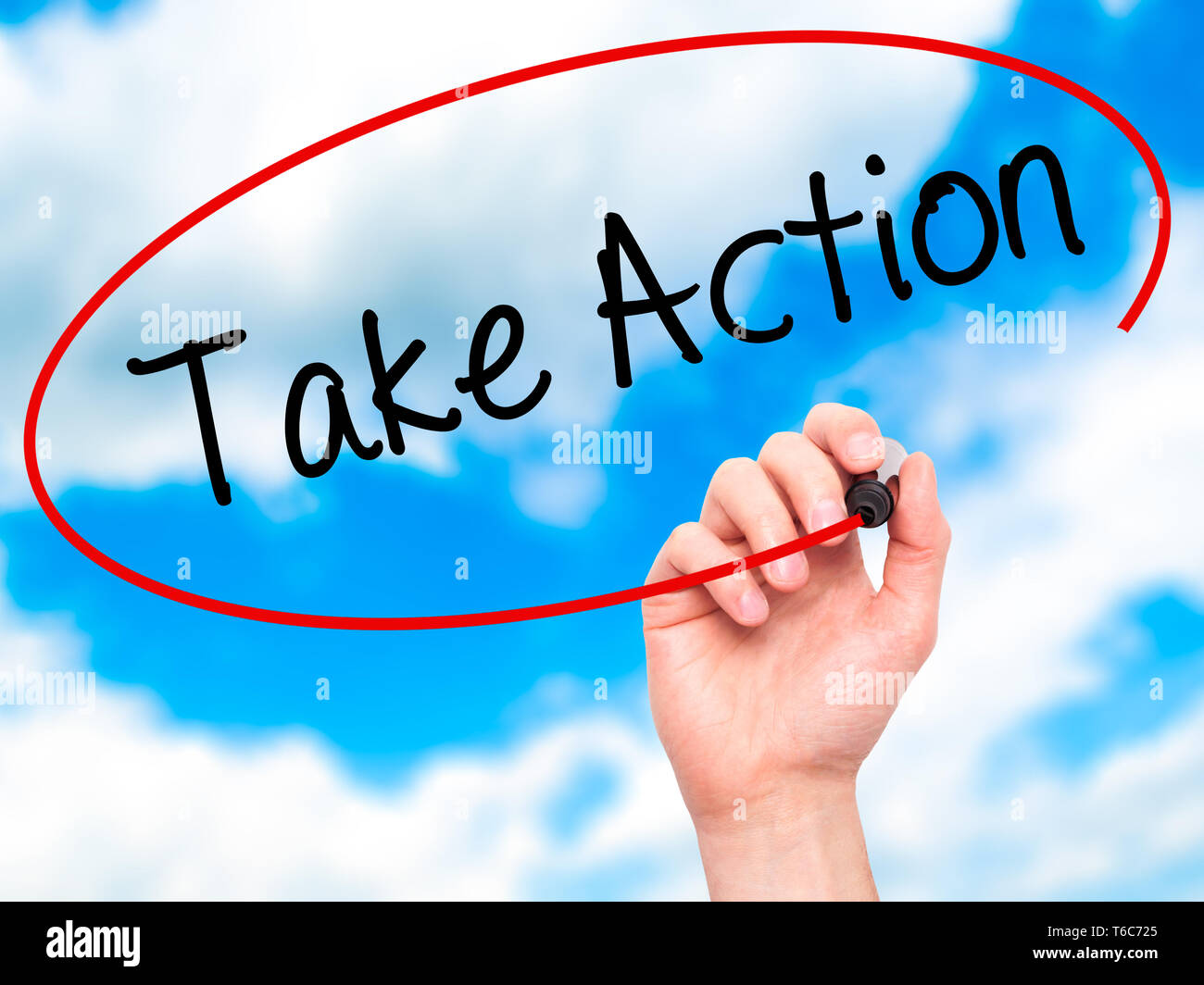 Man Hand writing Take Action with black marker on visual screen Stock ...