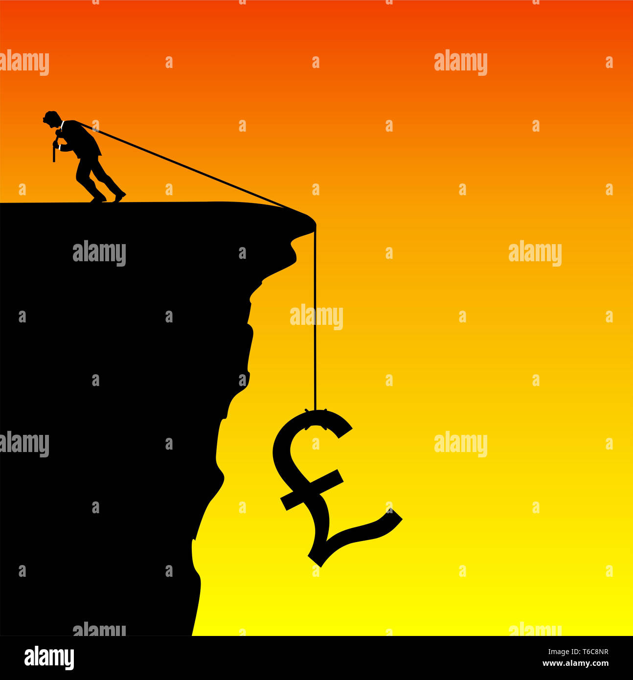 Illustration of a businessman saving the pound from falling Stock Photo ...