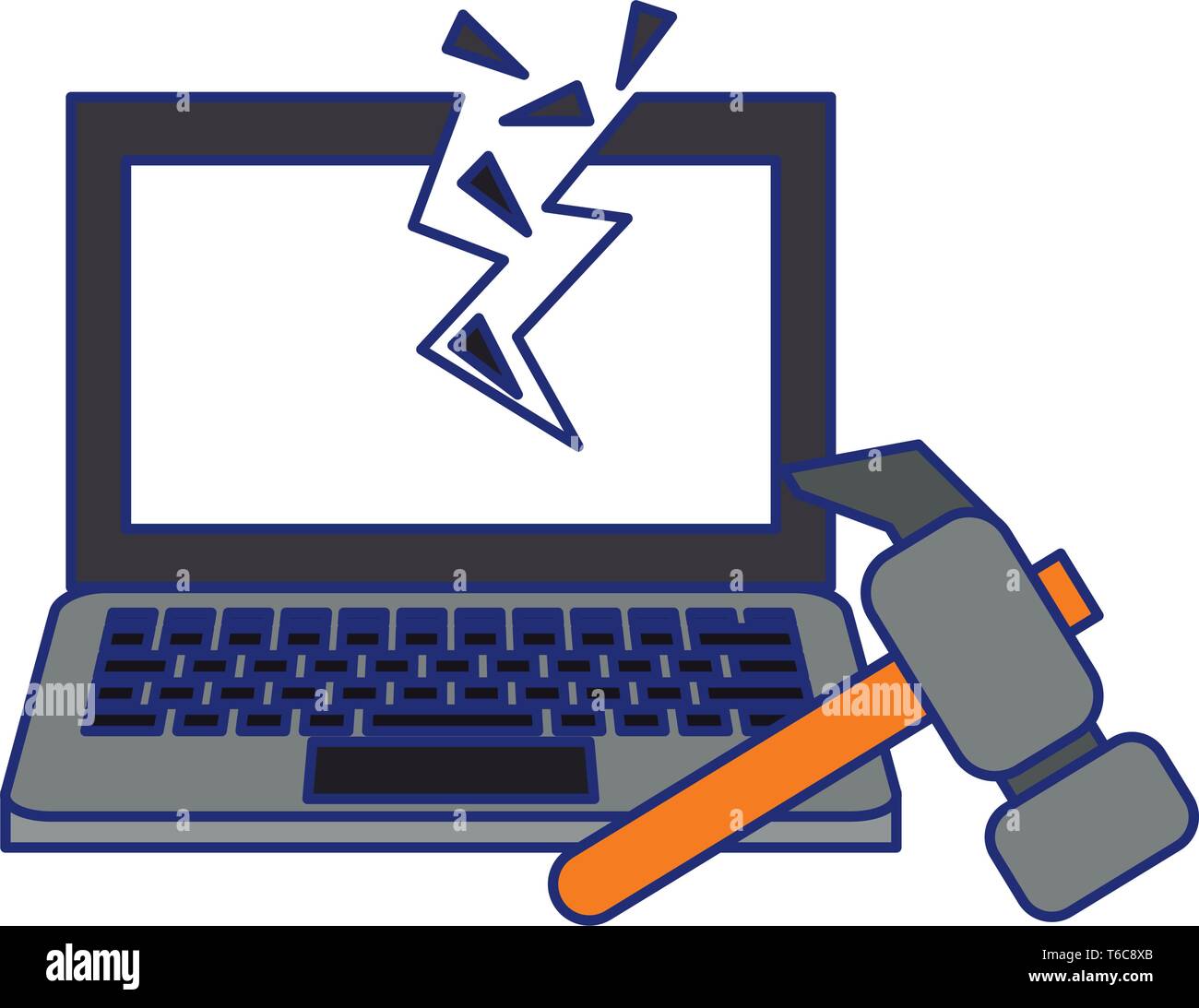 Laptop broken with hammer blue lines Stock Vector Image & Art - Alamy