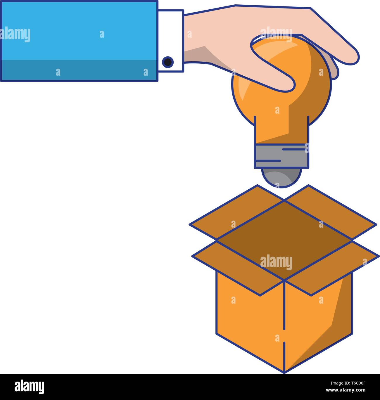 hand putting light bulb into box Stock Vector Image & Art - Alamy