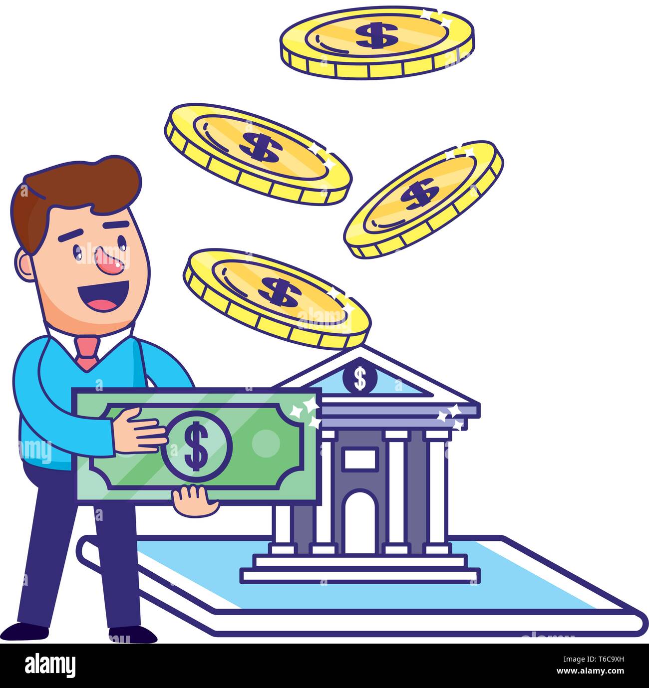 saving money finance concept with technology device and bank elements ...