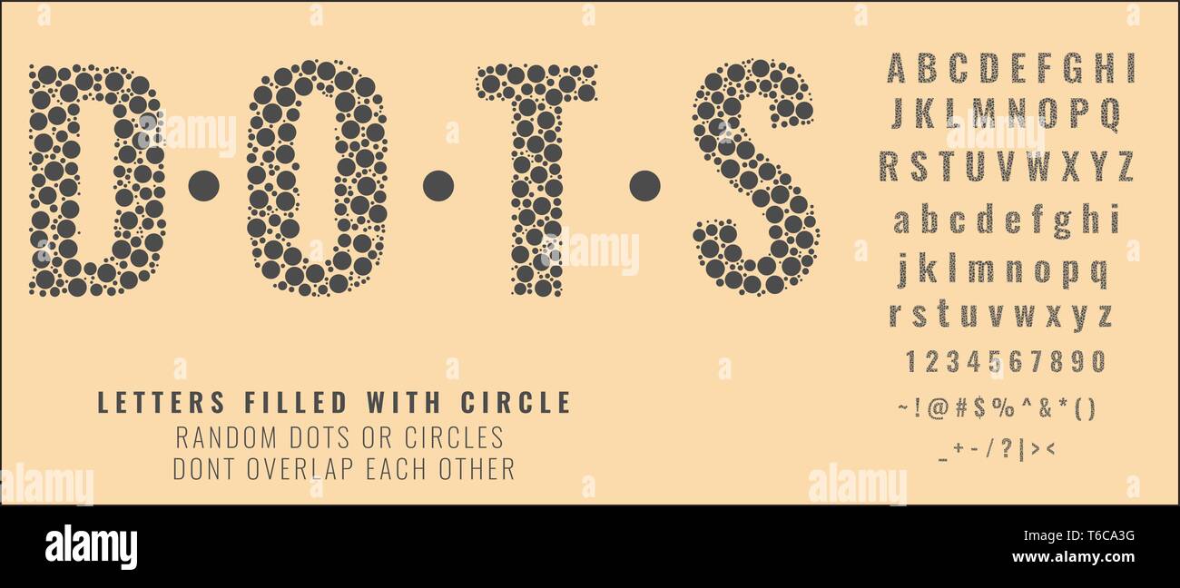 Set of letters made of dots or filled with circles. Creative fonts with ...