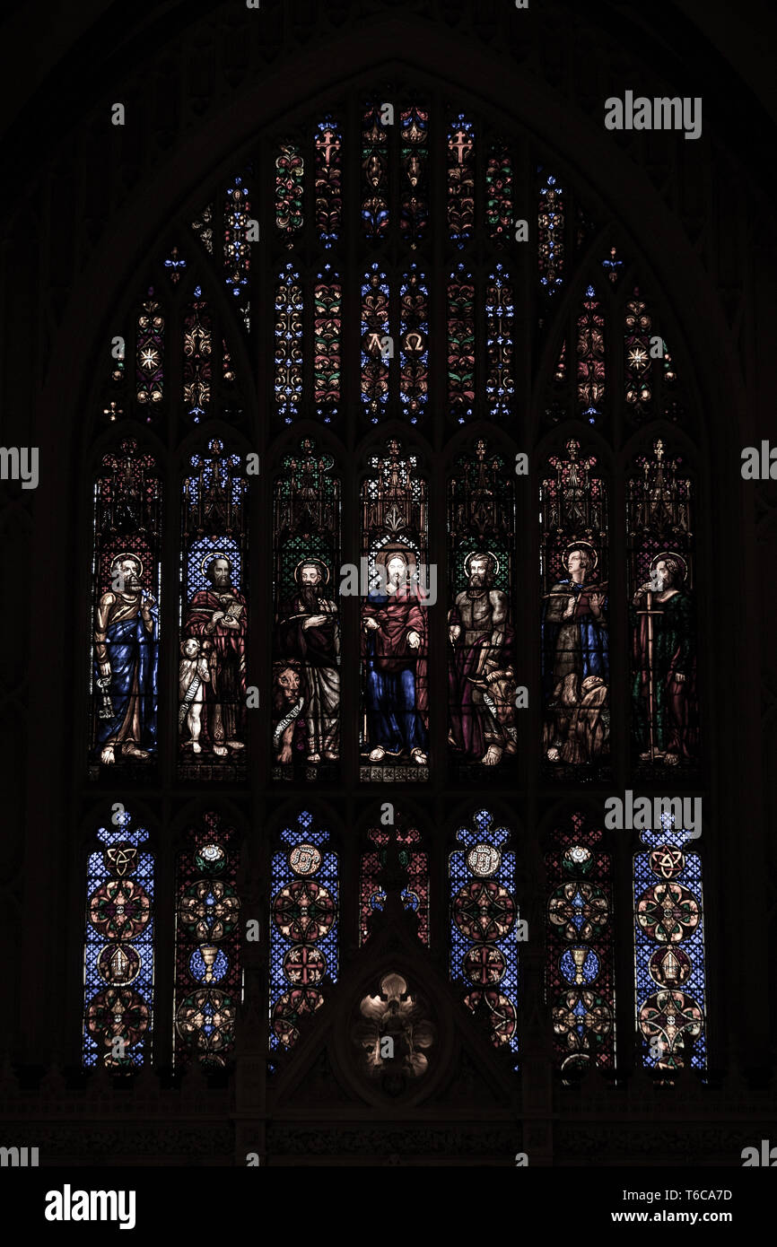 The heavy stained-glass windows inside the Trinity Church are all gifts ...