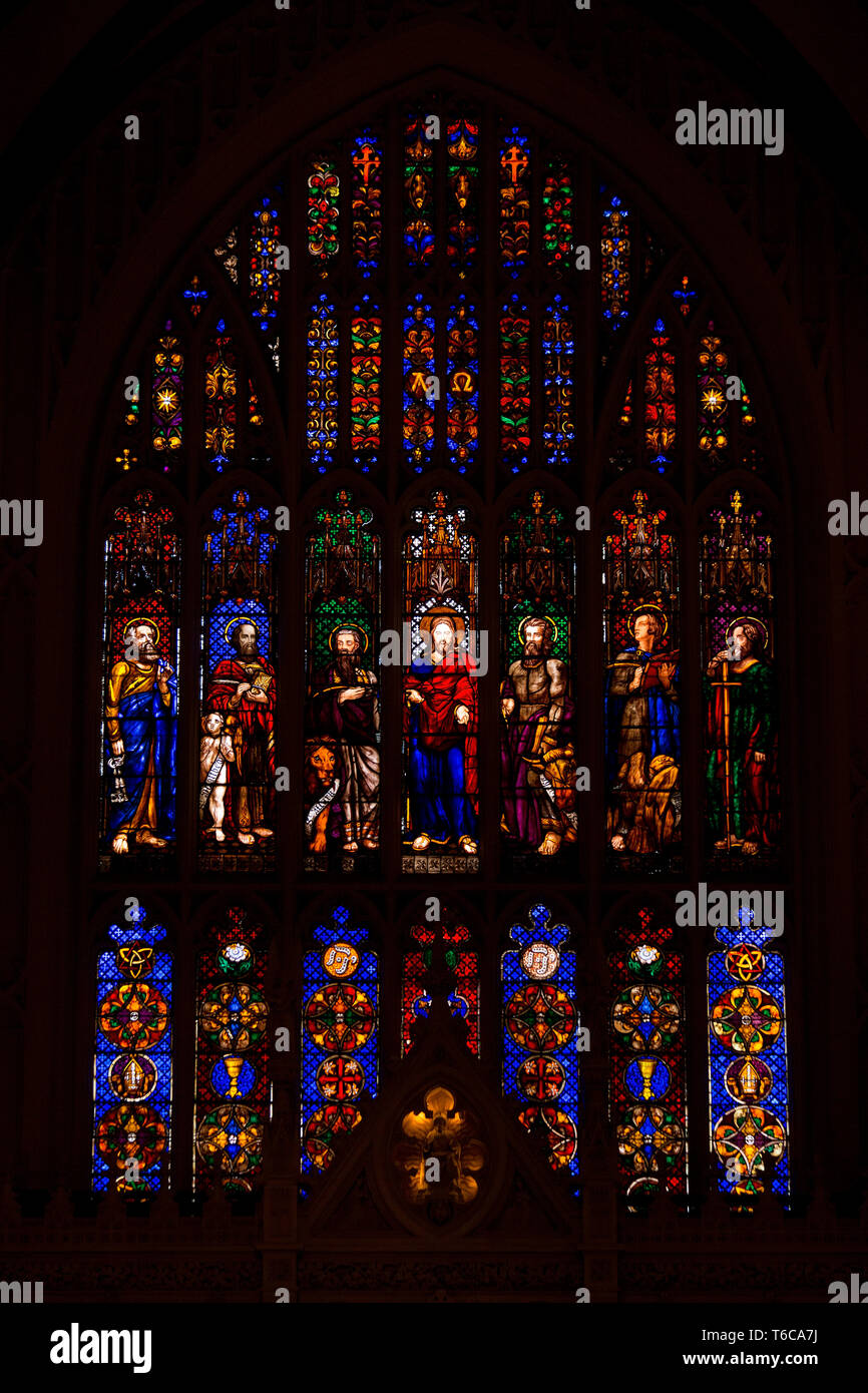 The heavy stained-glass windows inside the Trinity Church are all gifts ...