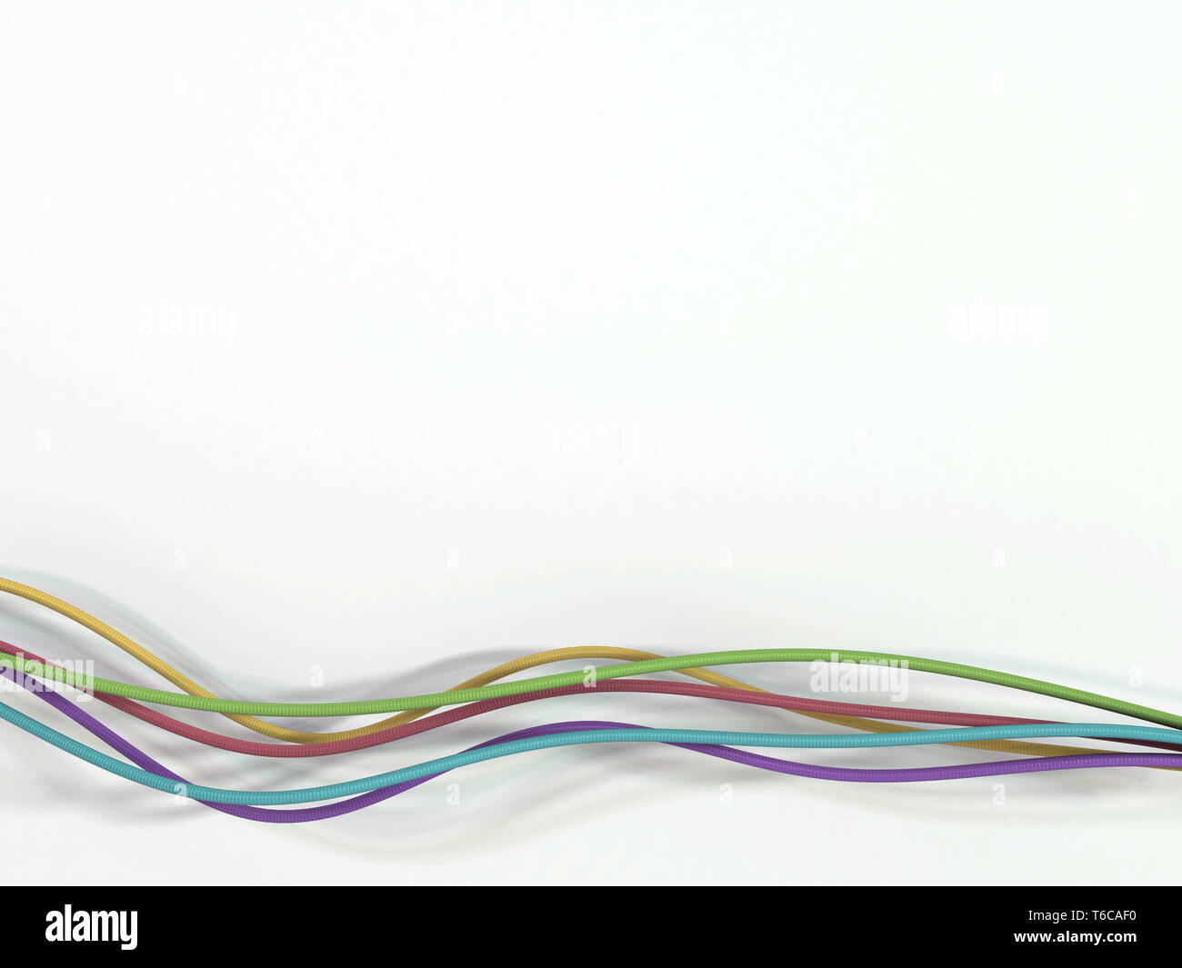 Quintet of Brightly Colored Cables or Strings on a White Background ...