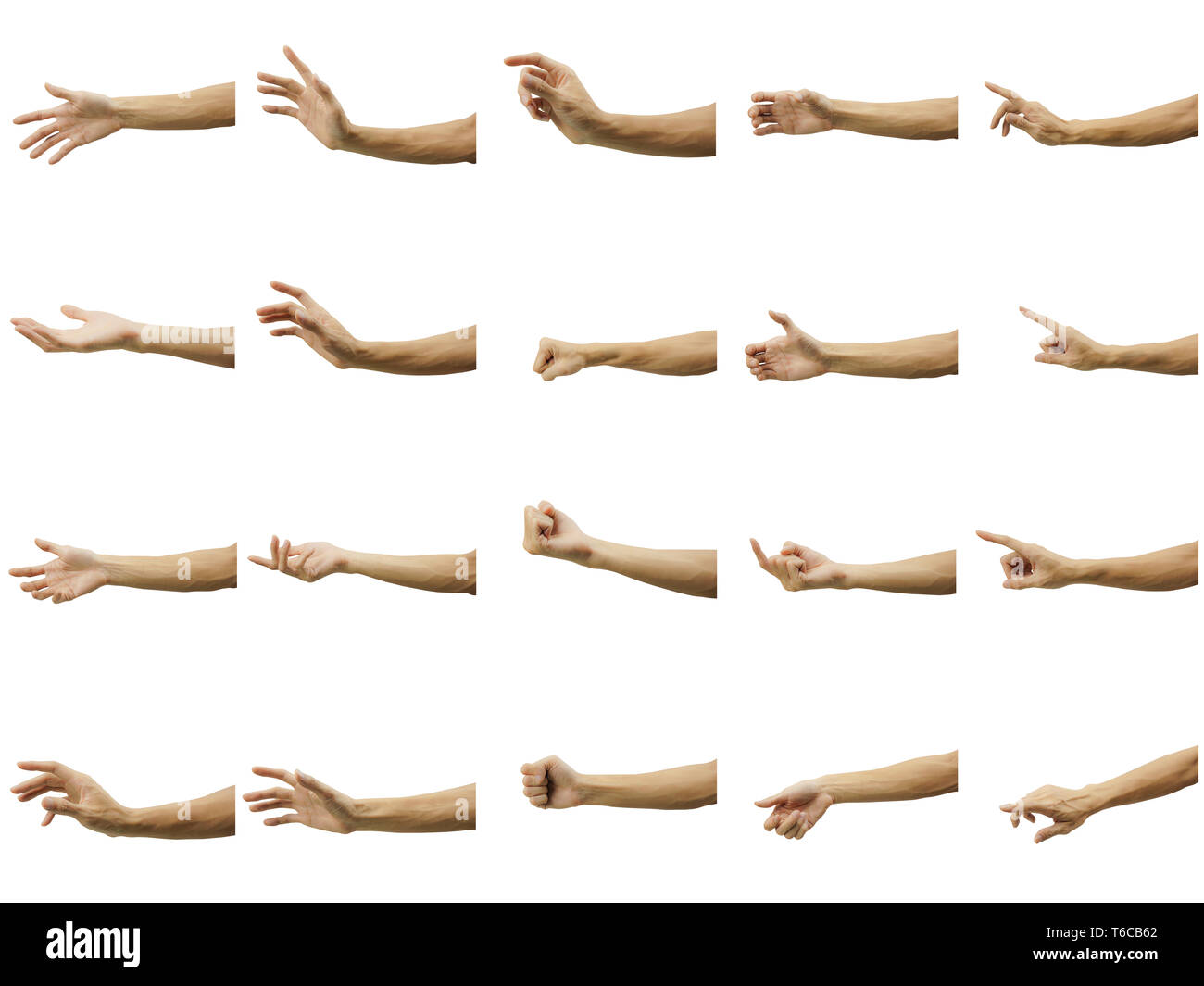 Multiple of man's hand gesture isolated on white background. Carefully ...