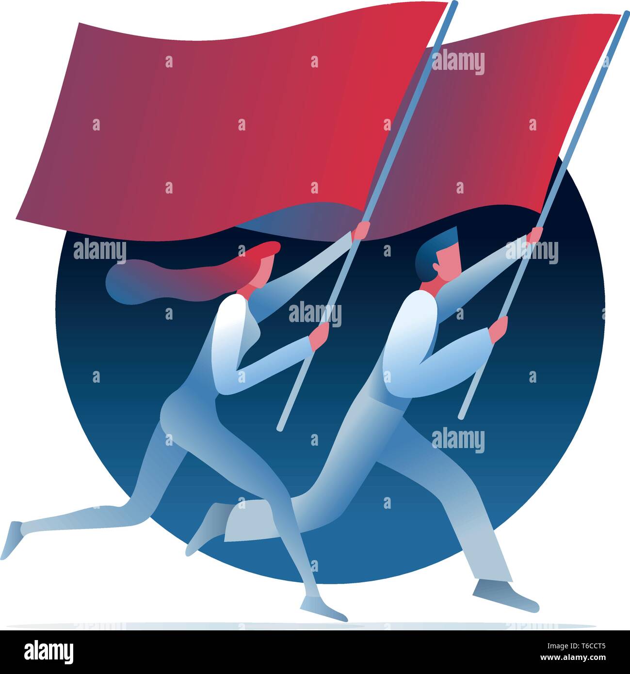 Man and woman are running with flags. Vector concept illustration Stock ...