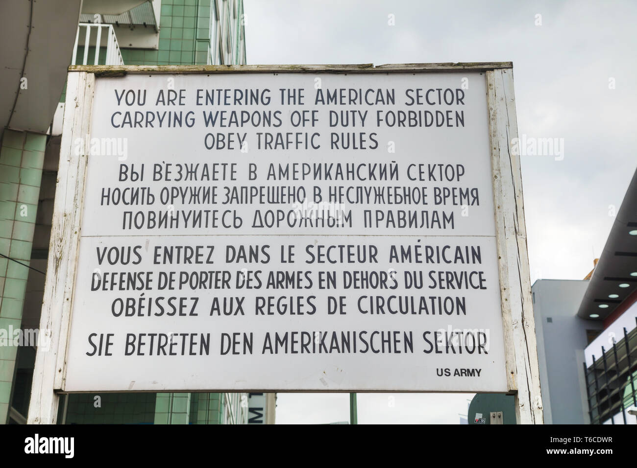Historical sign at Checkpoint Charlie in Berlin Stock Photo - Alamy