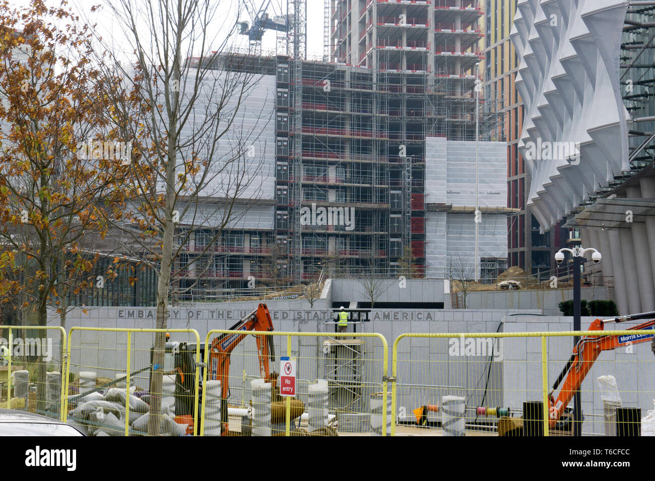Building work continues at the new US Embassy on Nine Elms Lane in ...