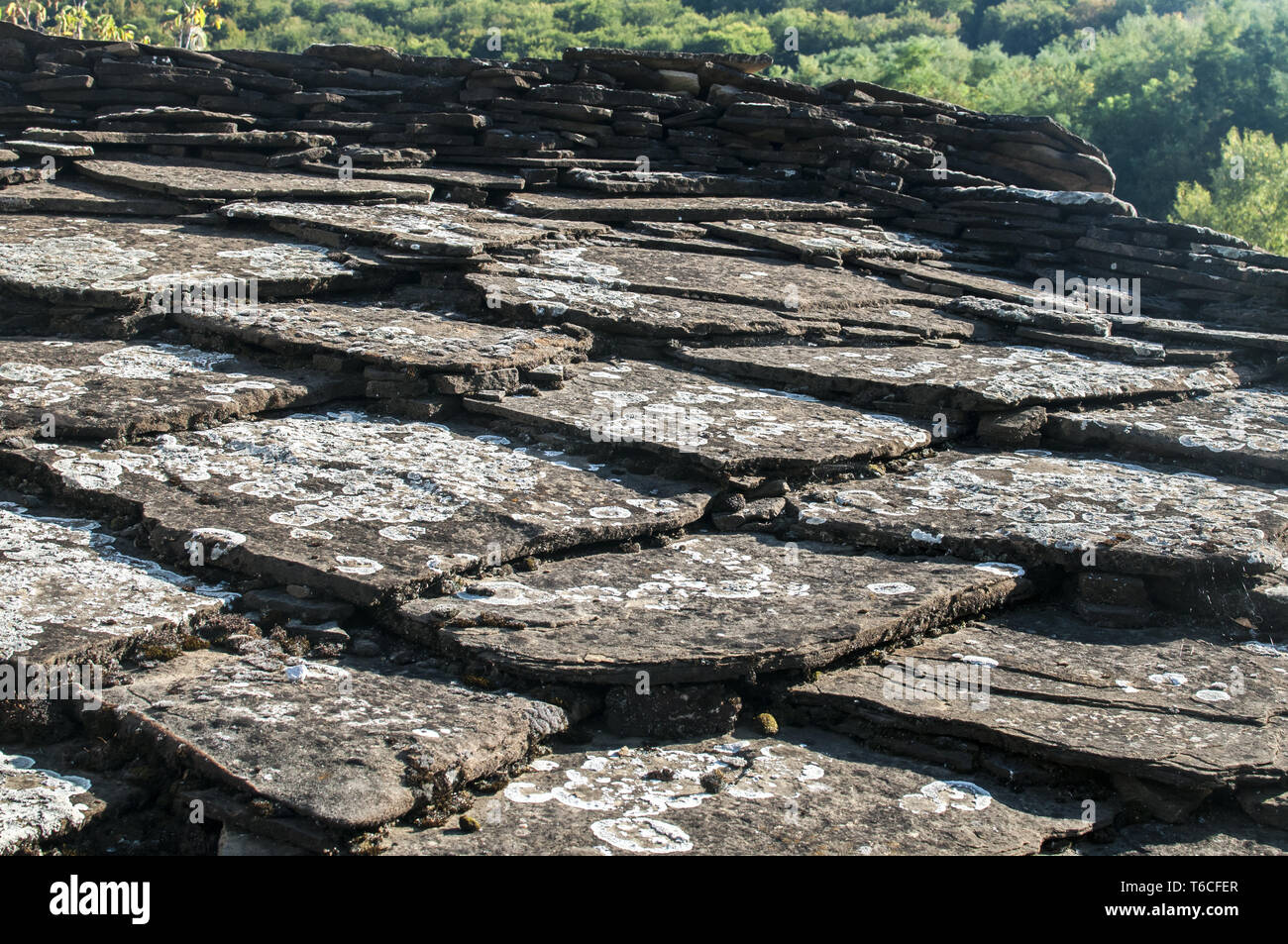 Old weathered rural roof stone slabs closeup as background Stock Photo ...