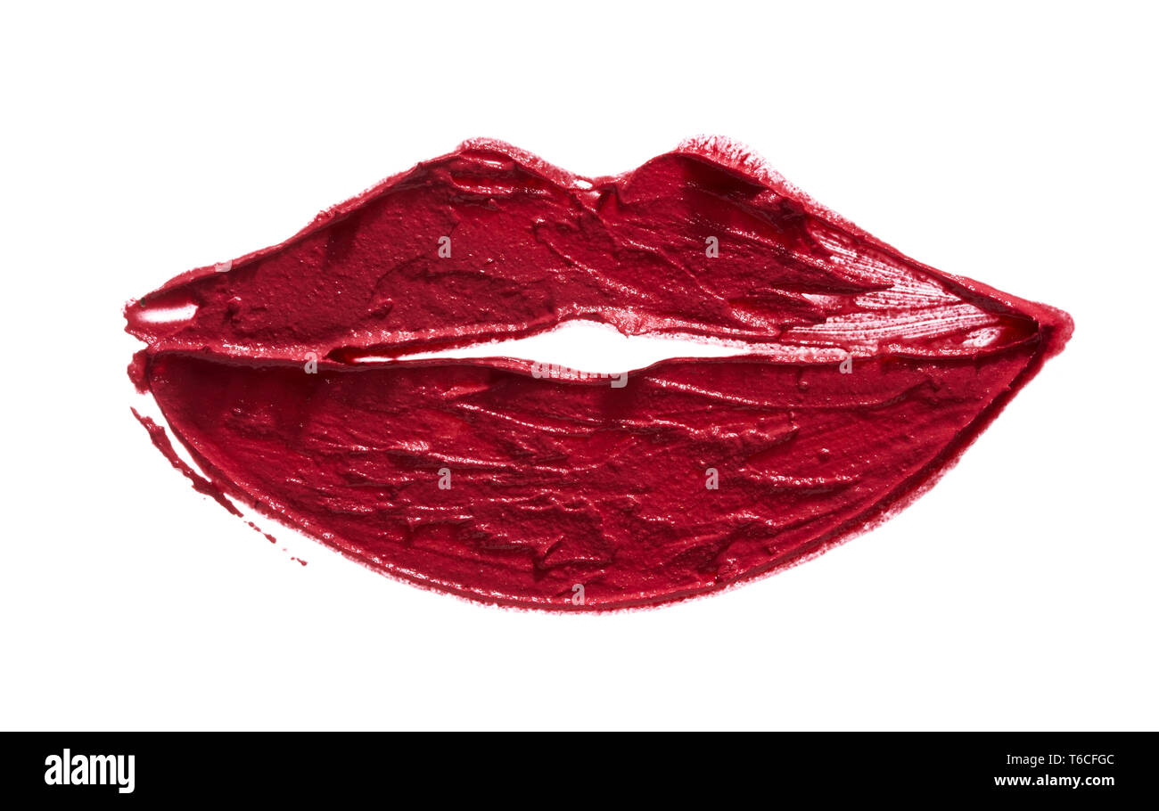 Red smear of matte lip gloss isolated on white background Stock Photo ...
