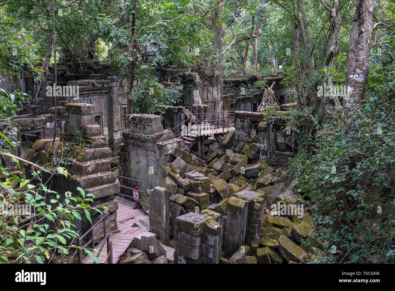 Ruins of ancient Beng Mealea Temple over jungle, Cambodia. Beng Mealea ...