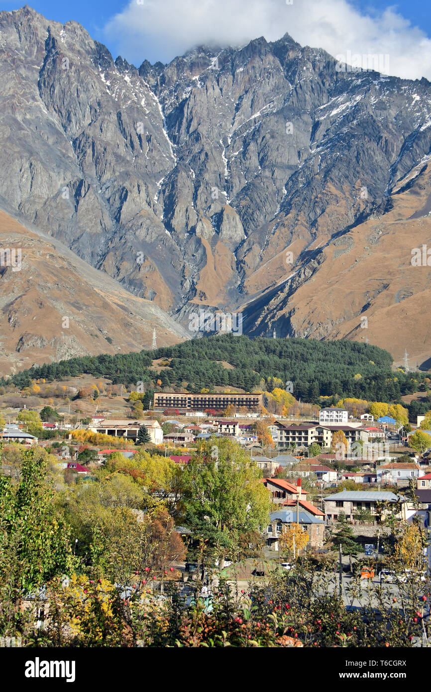 Panoramic view of Stepantsminda village, Georgia Stock Photo - Alamy