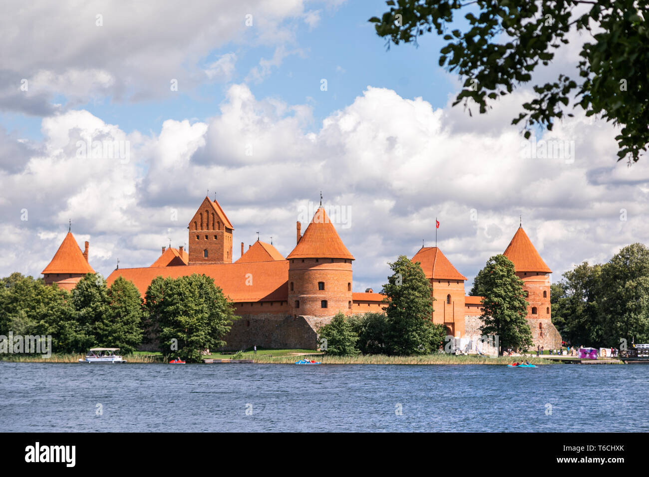Trakai Island Castle in lake Galve in day, Lithuania. Trakai Castle is ...