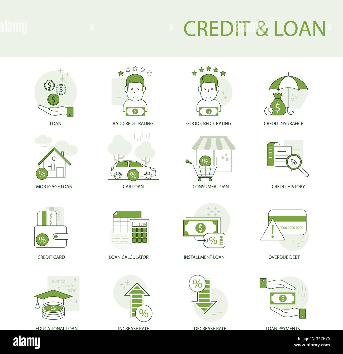 Credit and loan a set of simple icons. Vector illustration Stock Vector ...