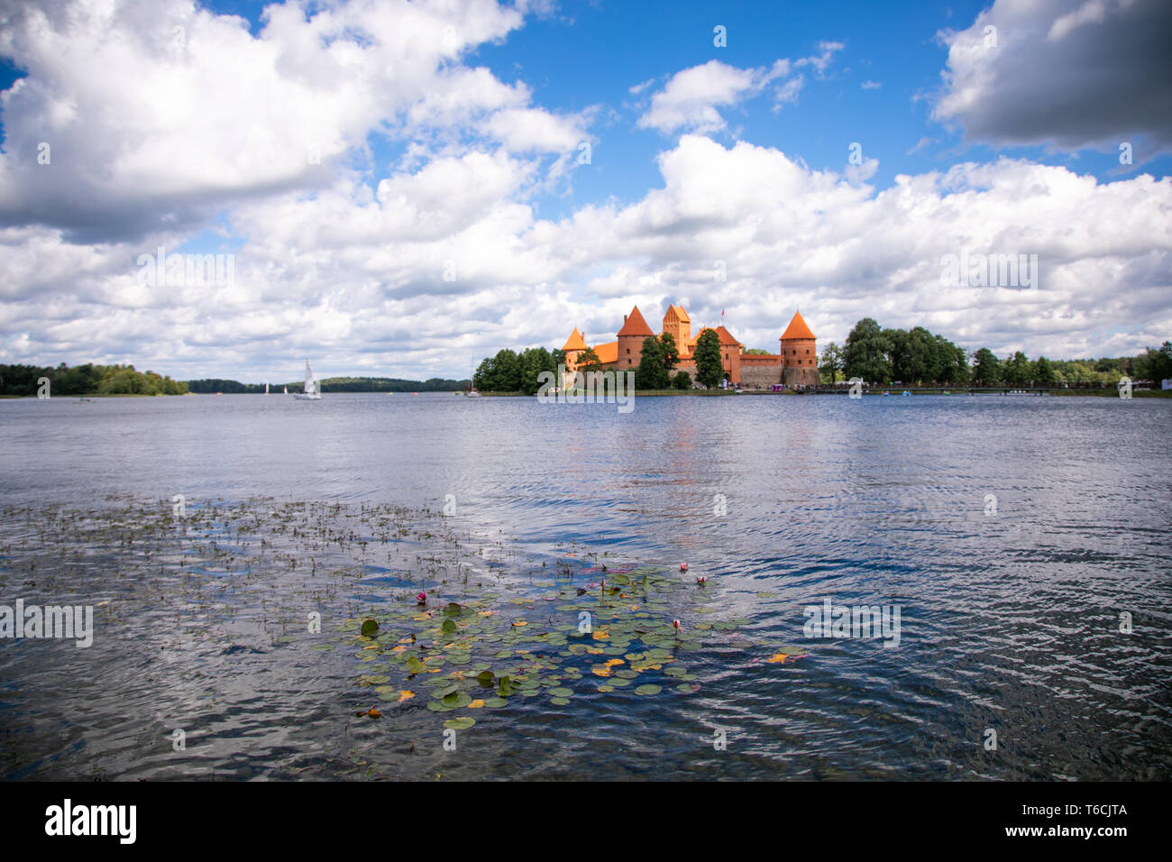 Trakai Island Castle in lake Galve in day, Lithuania. Trakai Castle is ...