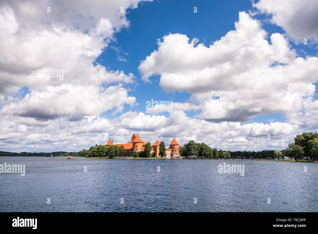 Trakai Island Castle in lake Galve in day, Lithuania. Trakai Castle is ...