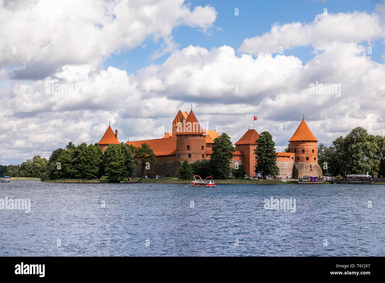 Trakai Island Castle in lake Galve in day, Lithuania. Trakai Castle is ...
