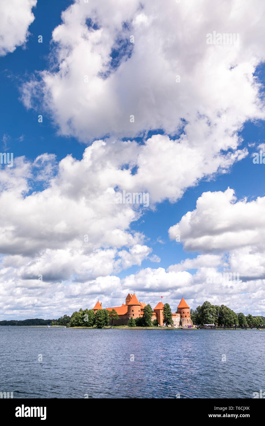Trakai Island Castle in lake Galve in day, Lithuania. Trakai Castle is ...