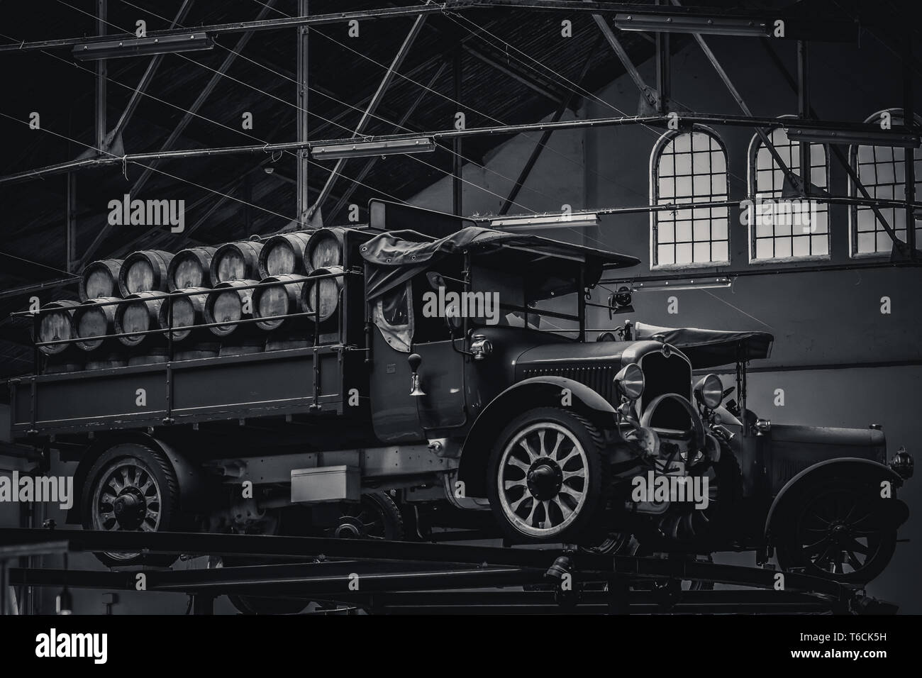 old beer truck standing in a factory hall of a brewery, switzerland ...