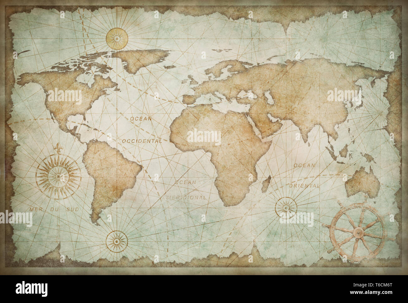 Medieval worn world map vintage stylization Stock Photo - Alamy
