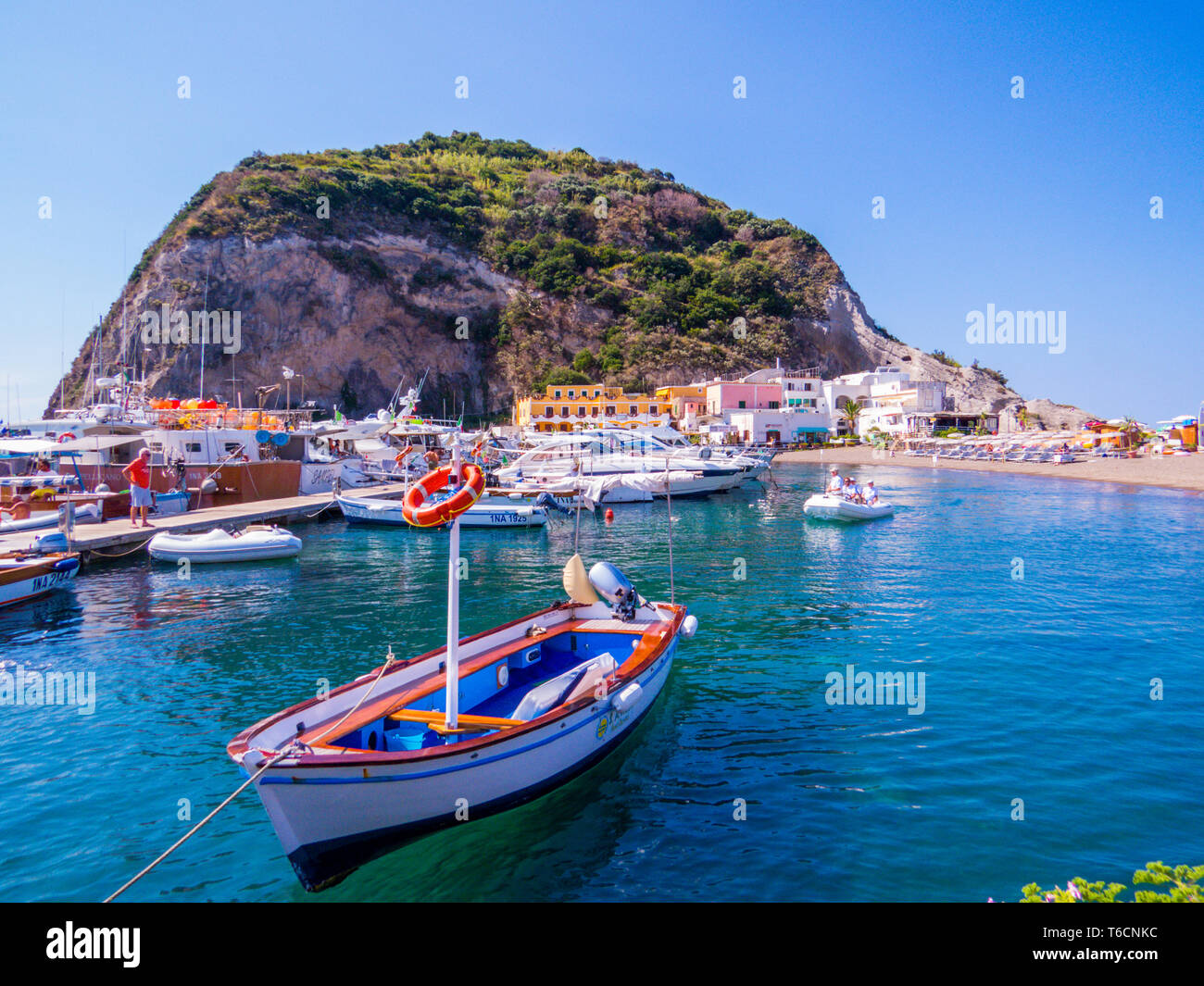 ISCHIA, ITALY - AUGUST 16, 2018: View of the port of Sant'Angelo on the ...