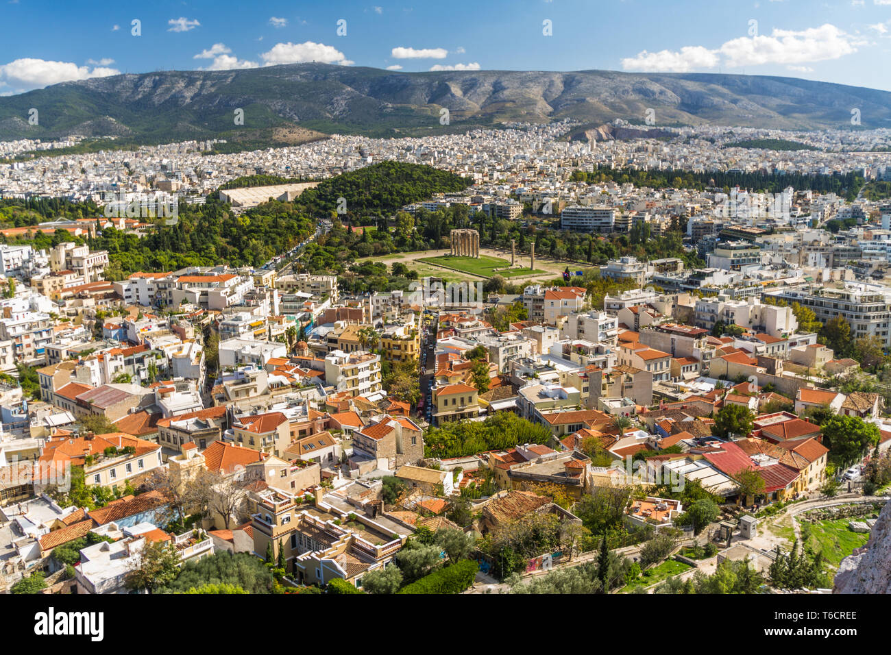 City scape of Athens in Greece, with Temple of Olympian Zeusfrom the ...